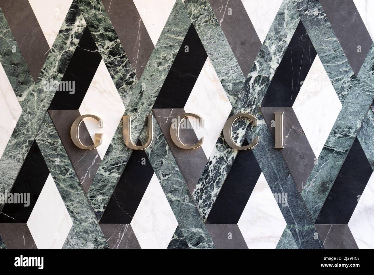 A shop sign of GUCCI, on March 28 2022 in Los Angeles CA, USA. Photo by ...