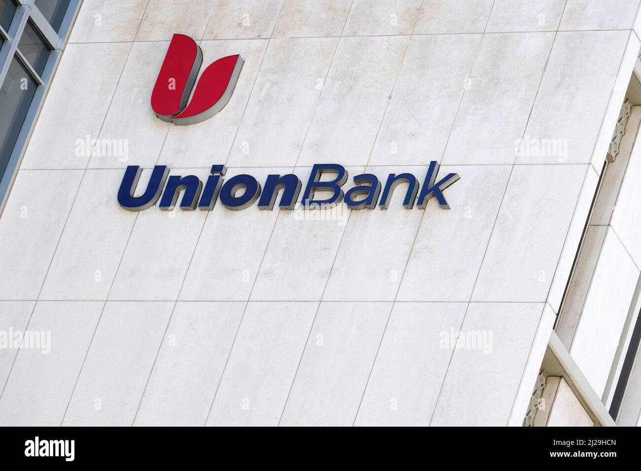 A shop sign of Union Bank, on March 28 2022 in Los Angeles CA, USA ...