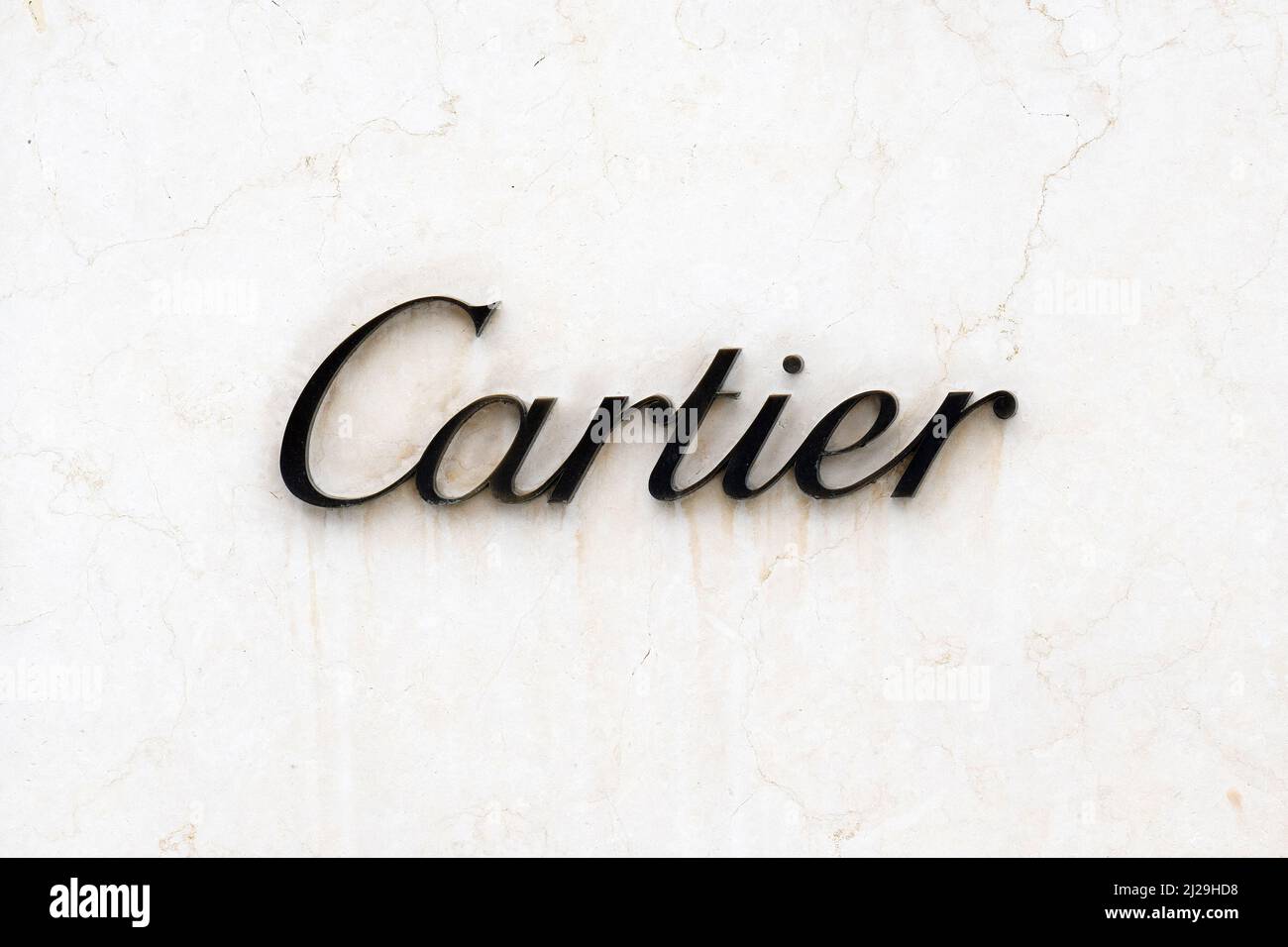 A shop sign of Cartier, on March 28 2022 in Los Angeles CA, USA. Photo ...