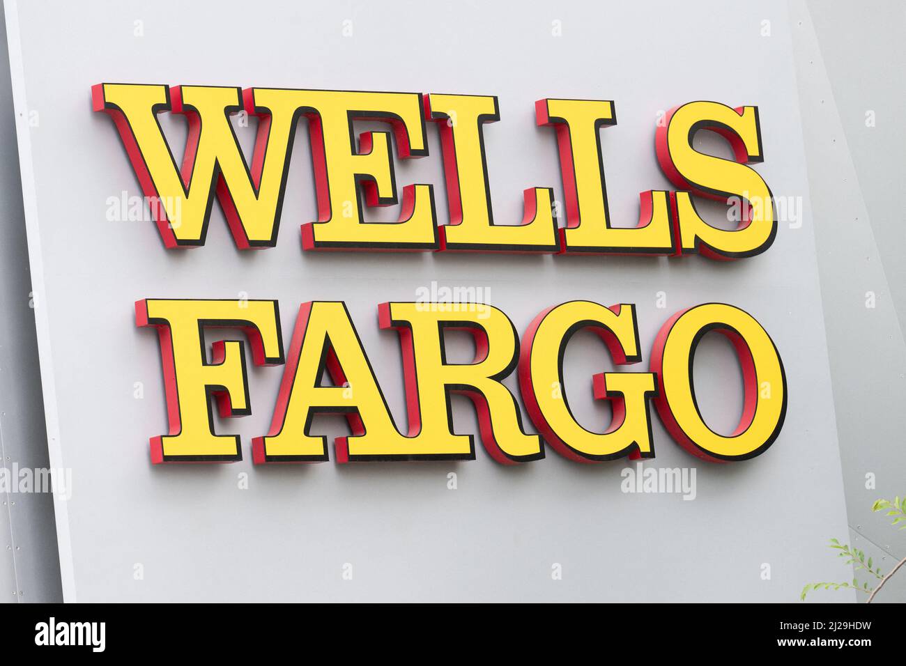 A shop sign of Wells Fargo Bank, on March 28 2022 in Los Angeles CA ...