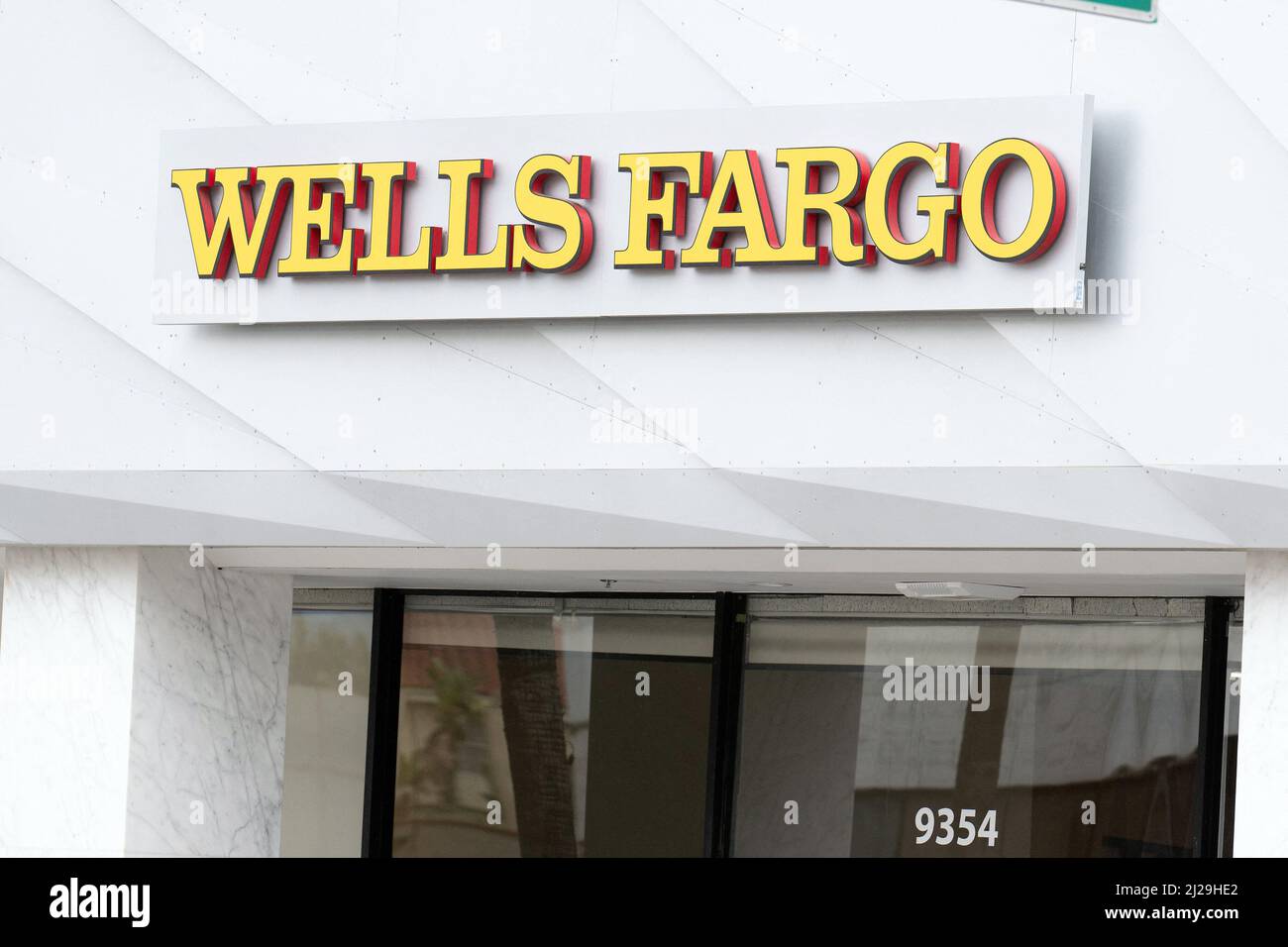 A shop sign of Wells Fargo Bank, on March 28 2022 in Los Angeles CA ...