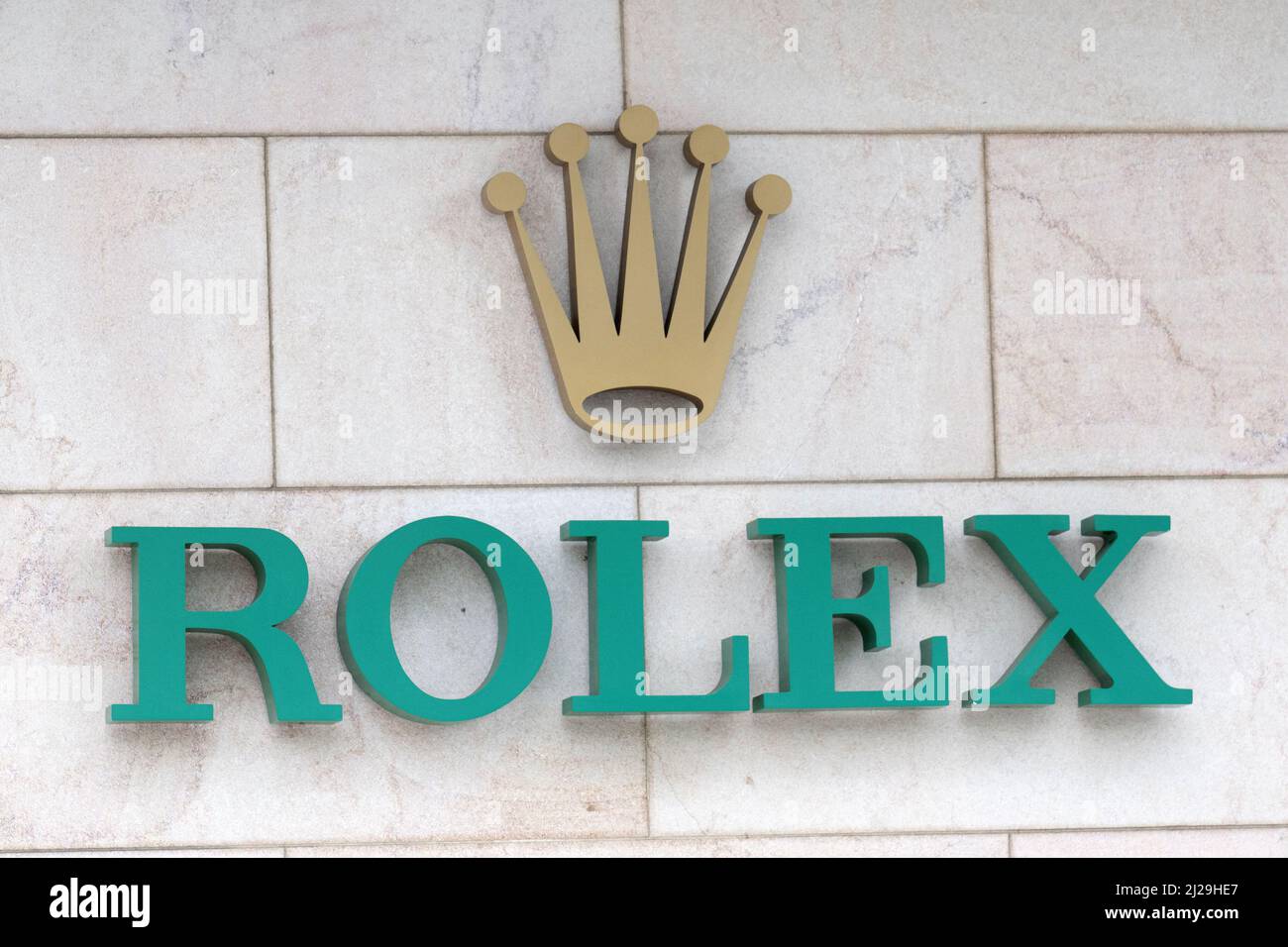 A shop sign of ROLEX, on March 28 2022 in Los Angeles CA, USA. Photo by ...