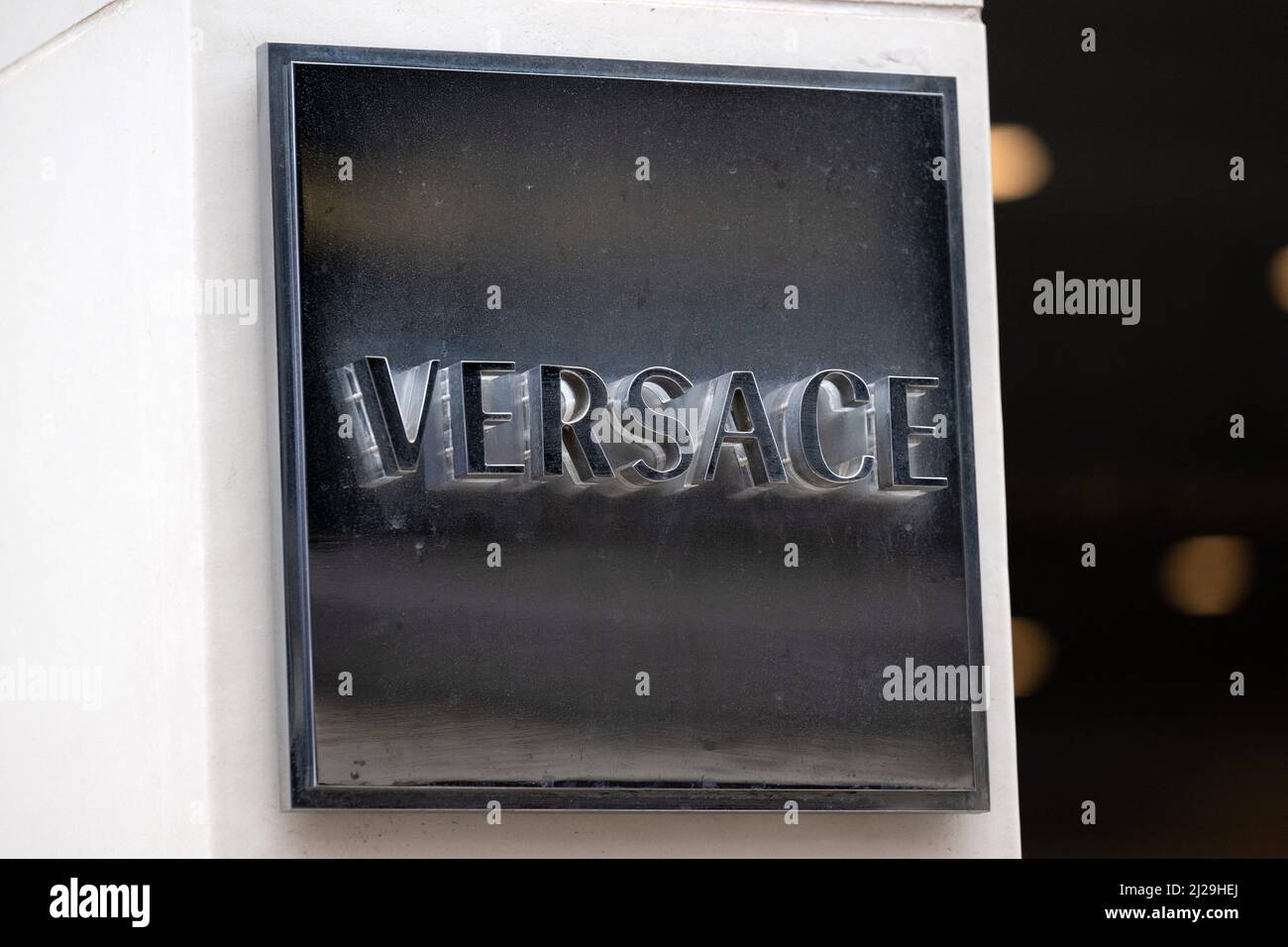 A shop sign of VERSACE, on March 28 2022 in Los Angeles CA, USA. Photo ...