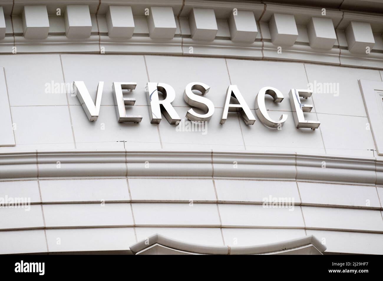 A shop sign of VERSACE, on March 28 2022 in Los Angeles CA, USA. Photo ...