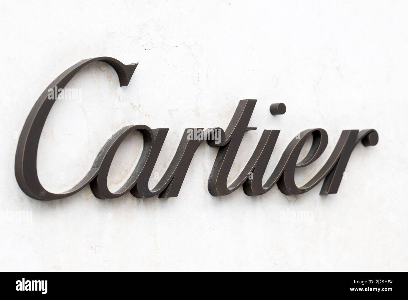 A shop sign of Cartier, on March 28 2022 in Los Angeles CA, USA. Photo ...