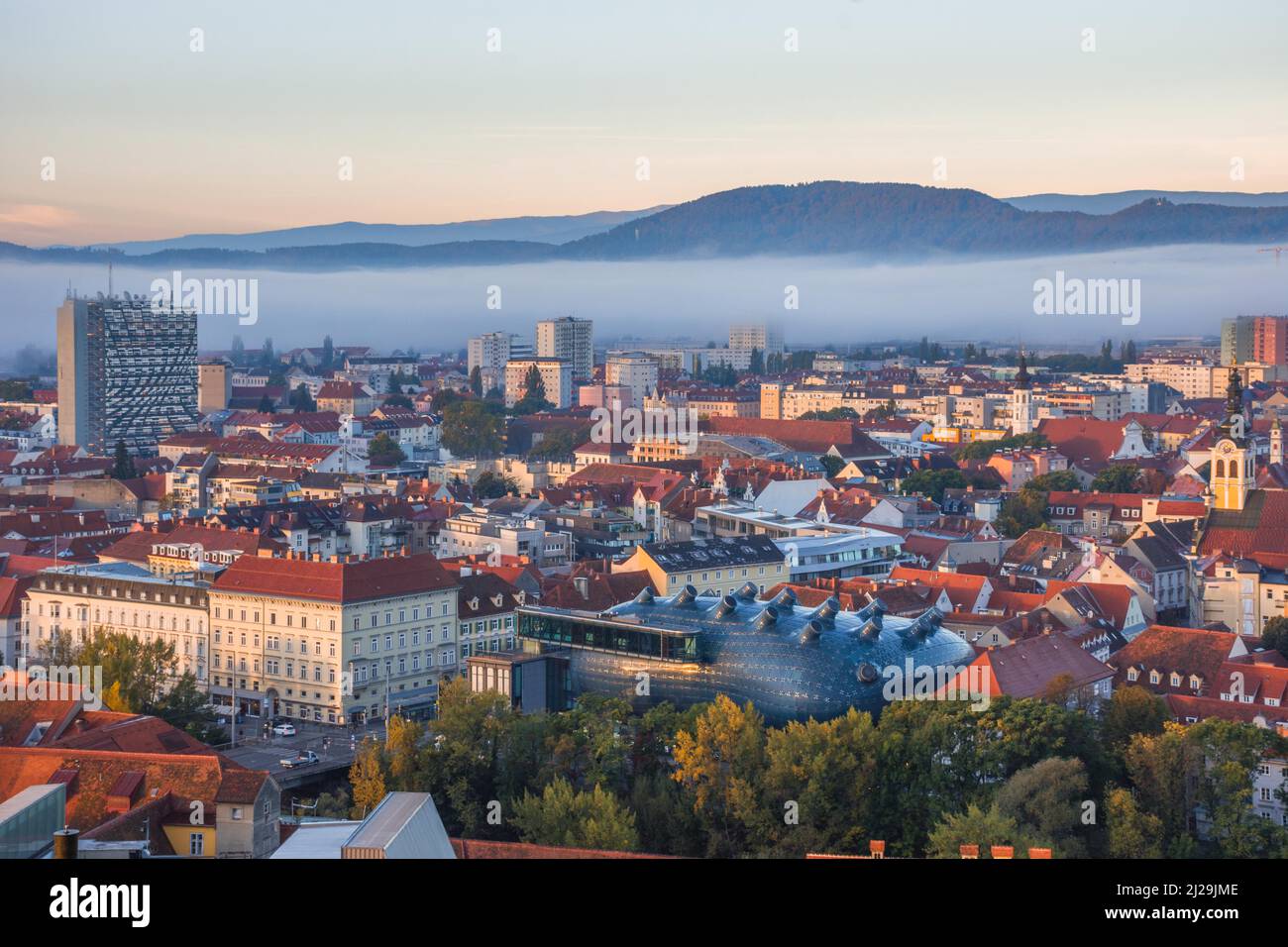 Cityscape of Graz from Schlossberg , Graz, Styria region, Austria, in ...