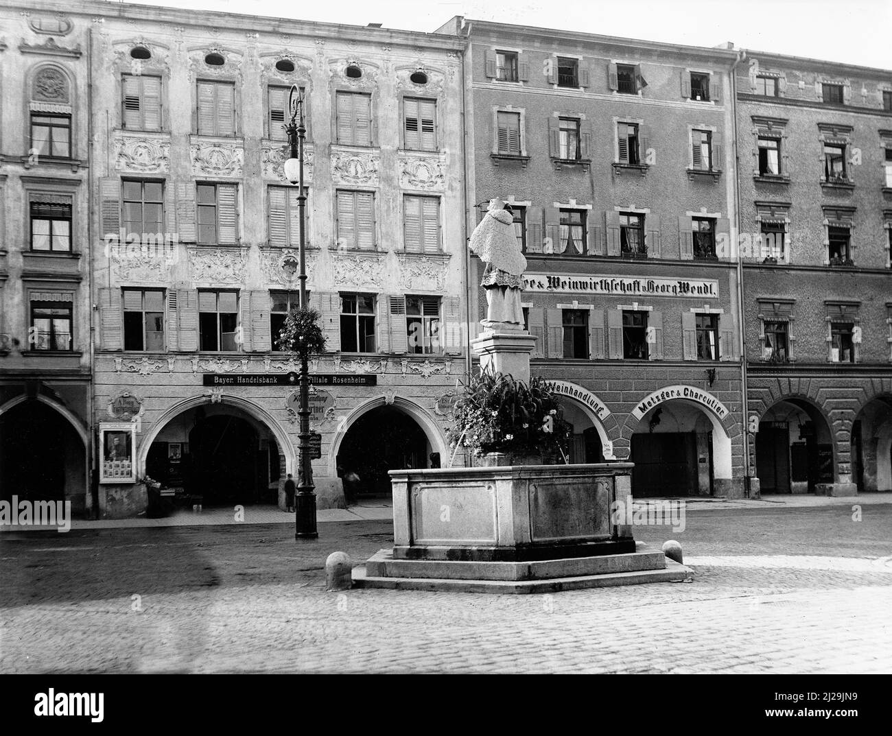 Max-Josephs-Platz with Nepomuk fountain, 1910, Rosenheim, historical ...