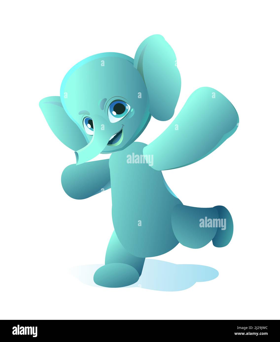 Little elephant running. Cartoon person stands and smiles. Fun style ...
