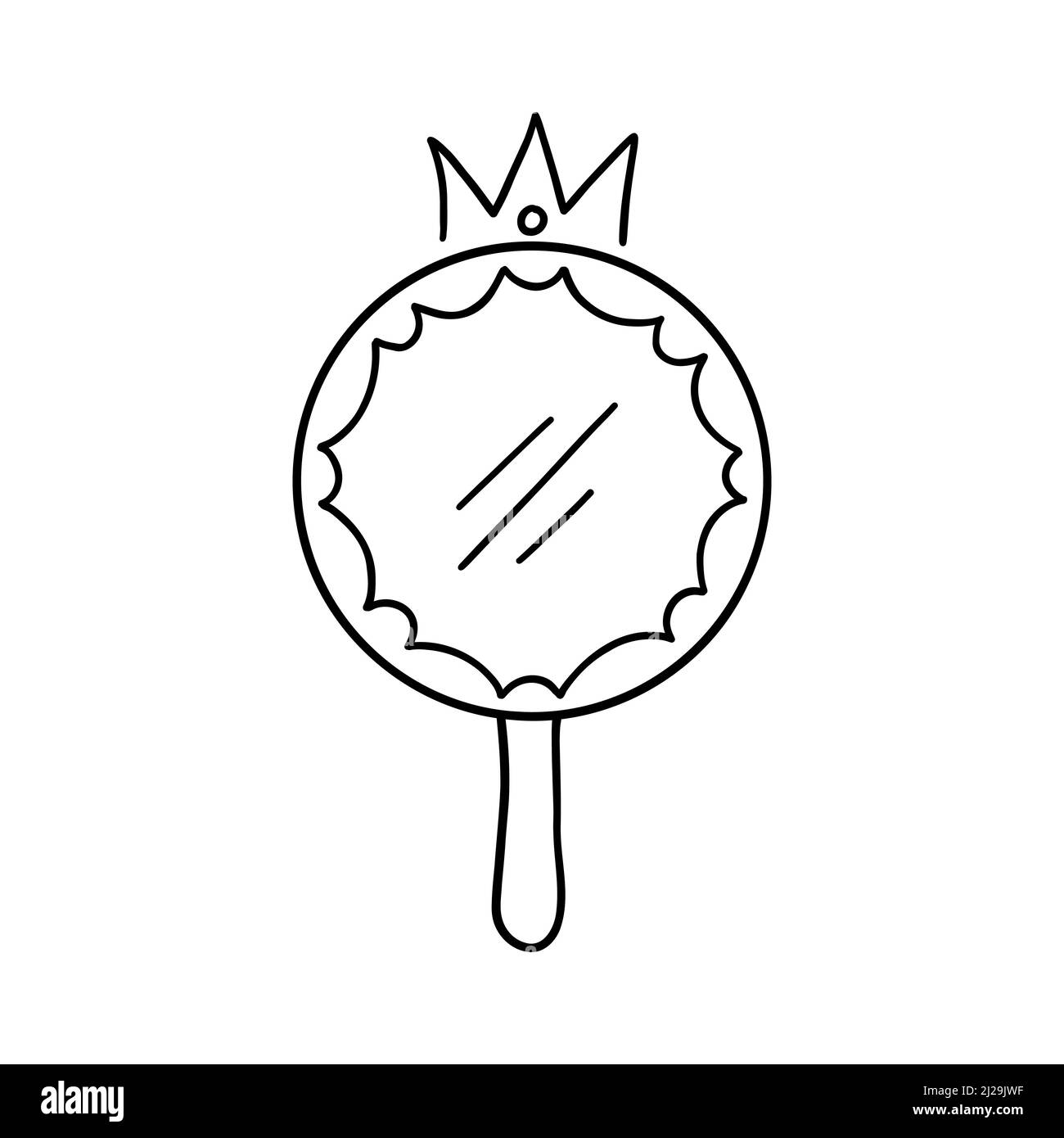 Princess crown mirror frame. Hand drawn doodle mirror with crown for ...