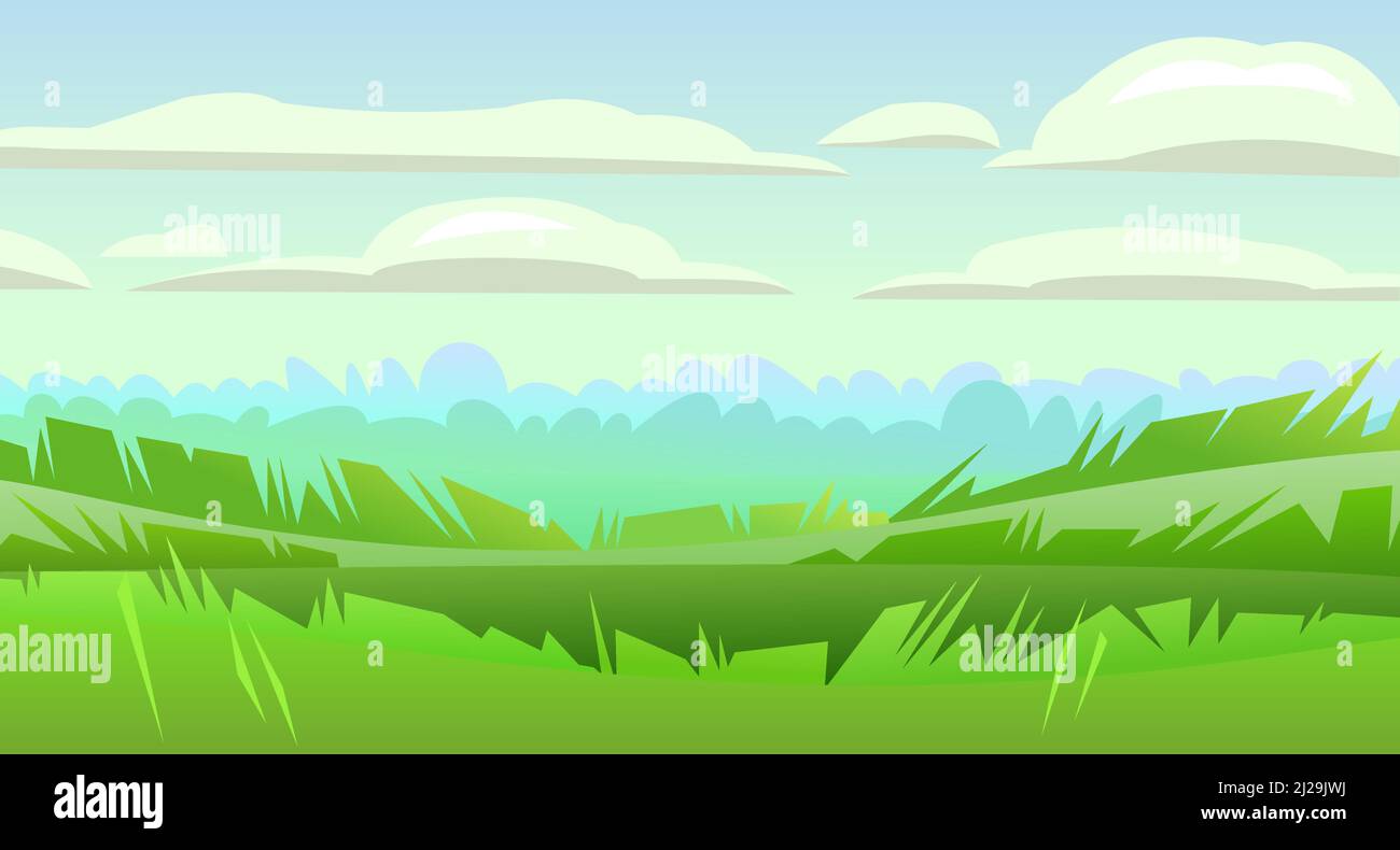Meadow close up in cartoon design. Rural landscape. Horizontal village ...