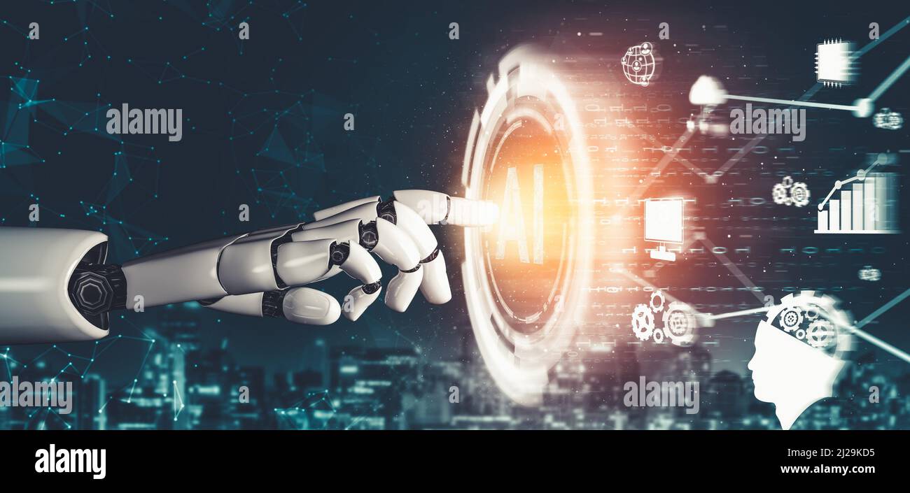 3D rendering futuristic droid robot technology development, artificial ...