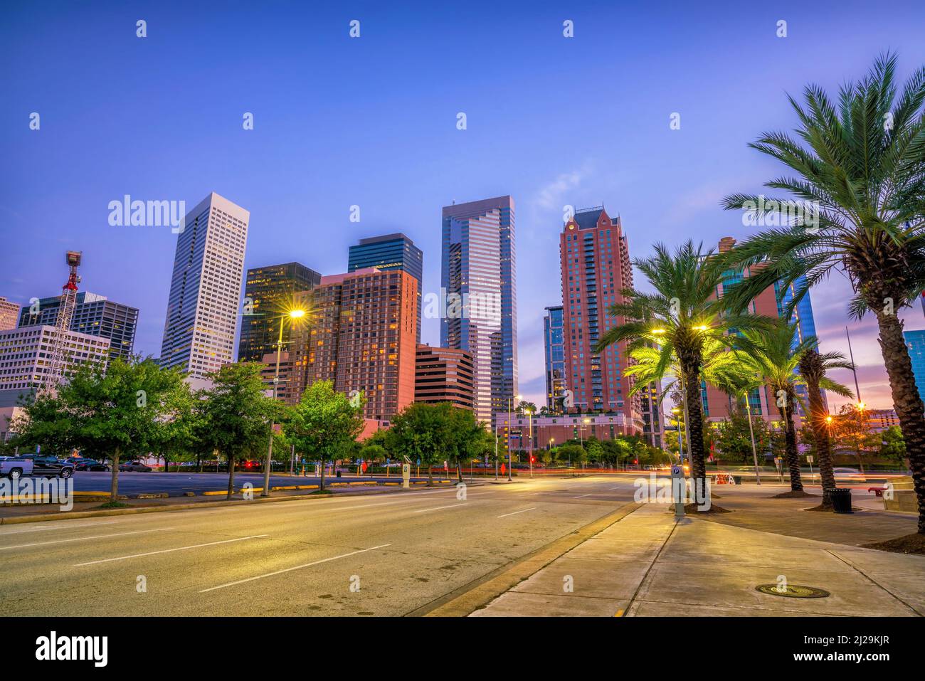 Downtown Houston skyline in Texas USA at twilight Stock Photo - Alamy