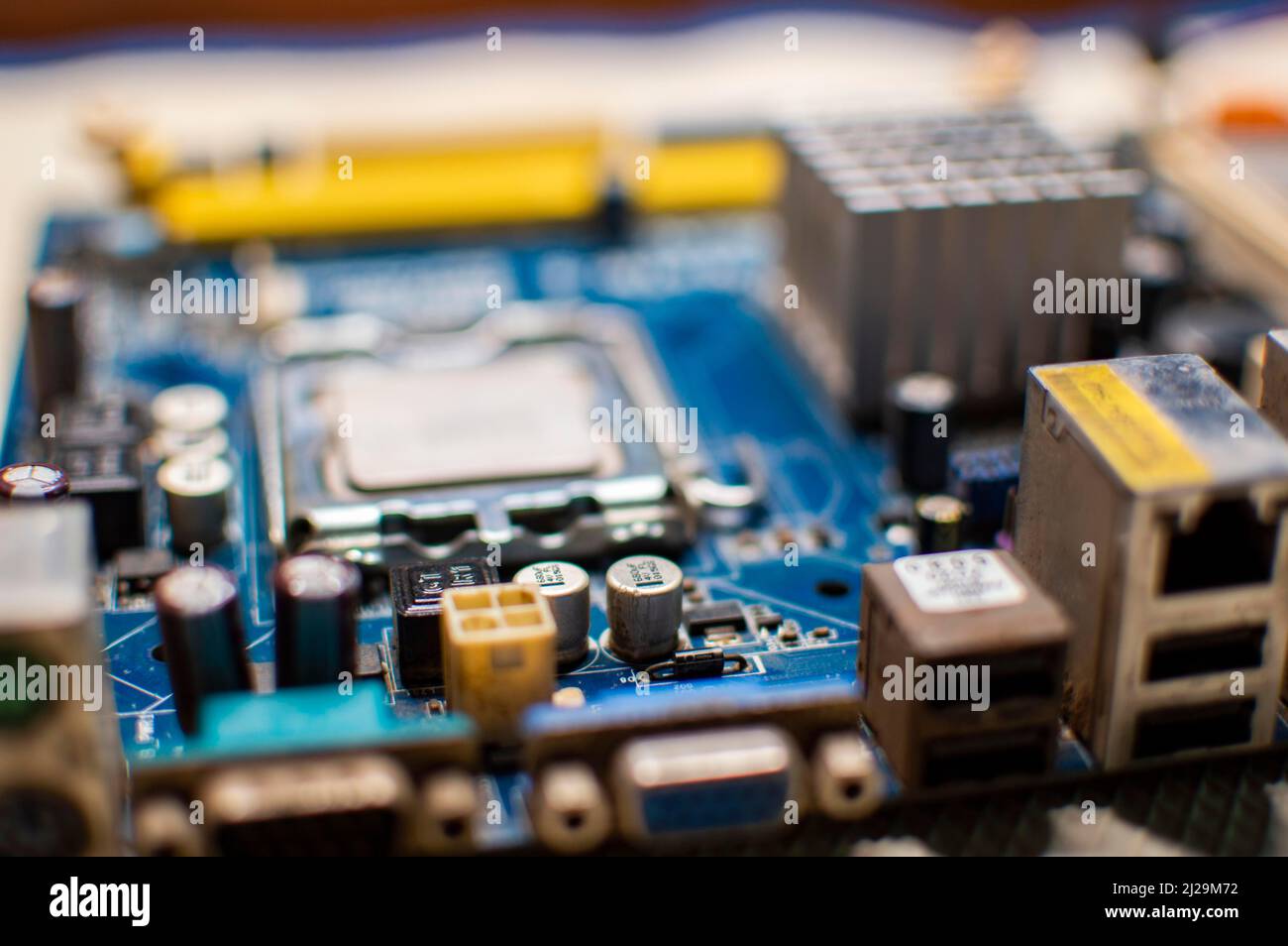 Close up of a motherboard, details of a computer motherboard, detail of ...