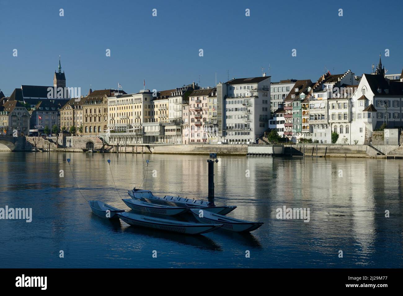 Rhine with Middle Bridge and St. Martin's Church, Basel, Canton Basel ...