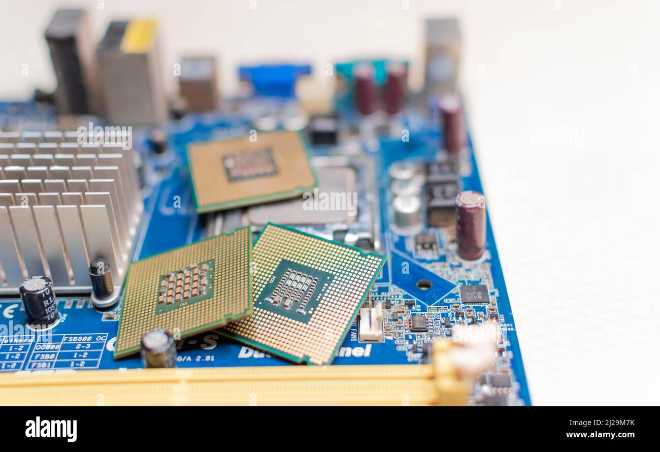 Close up of a motherboard, details of a computer motherboard, detail of ...