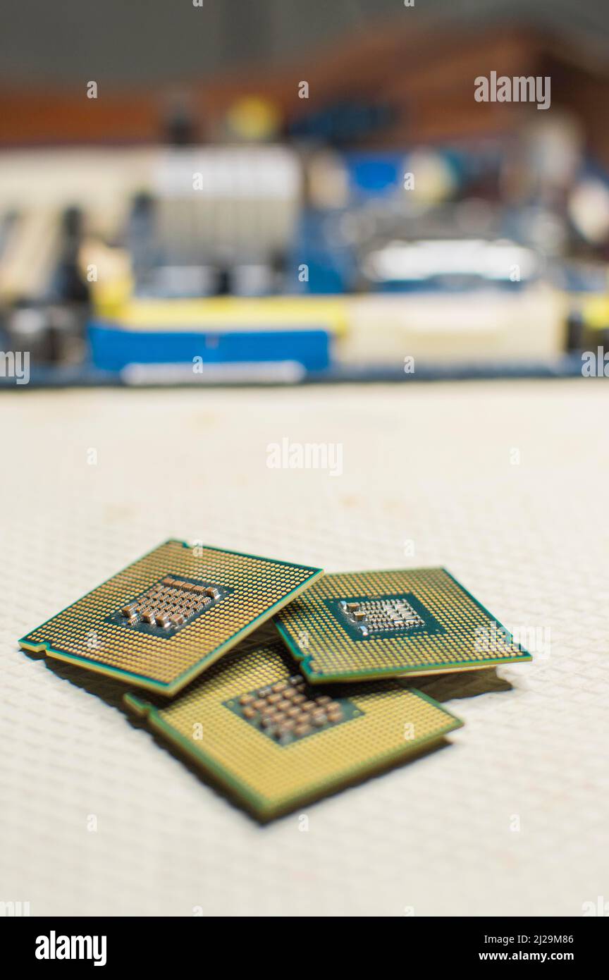 Computer microprocessors, three computer processors Stock Photo - Alamy