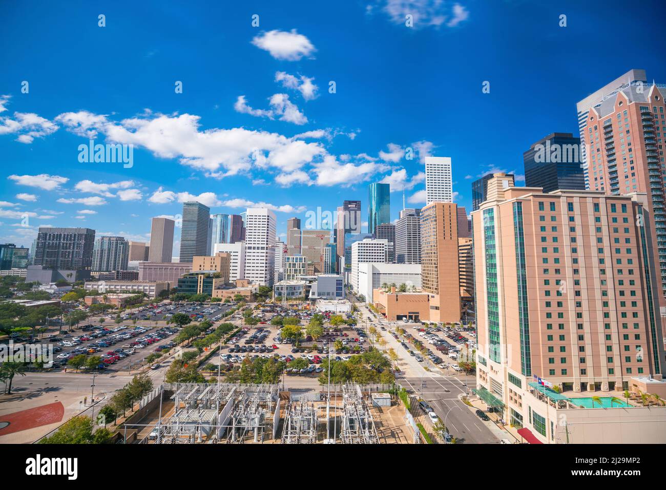 Downtown Houston skyline in Texas USA with bluesky Stock Photo - Alamy