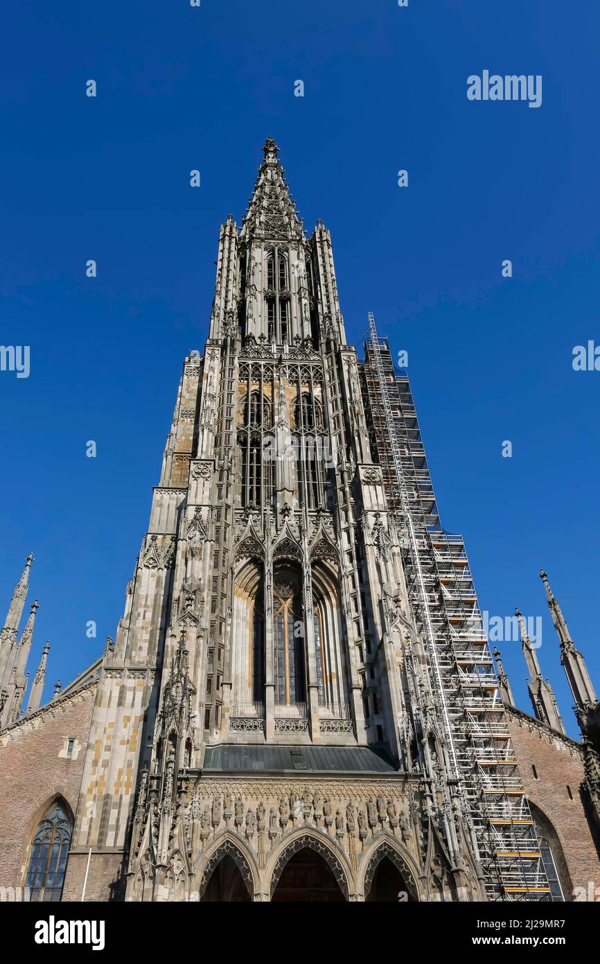 Ulm Cathedral, west tower, steeple, Ulm, Baden-Wuerttemberg, Germany ...