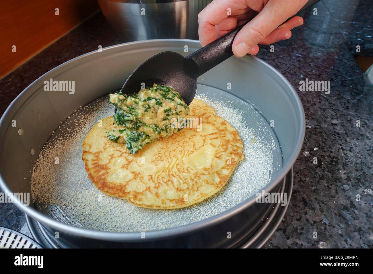 Swabian cuisine, pancake, pancake in the form layer with spinach ...