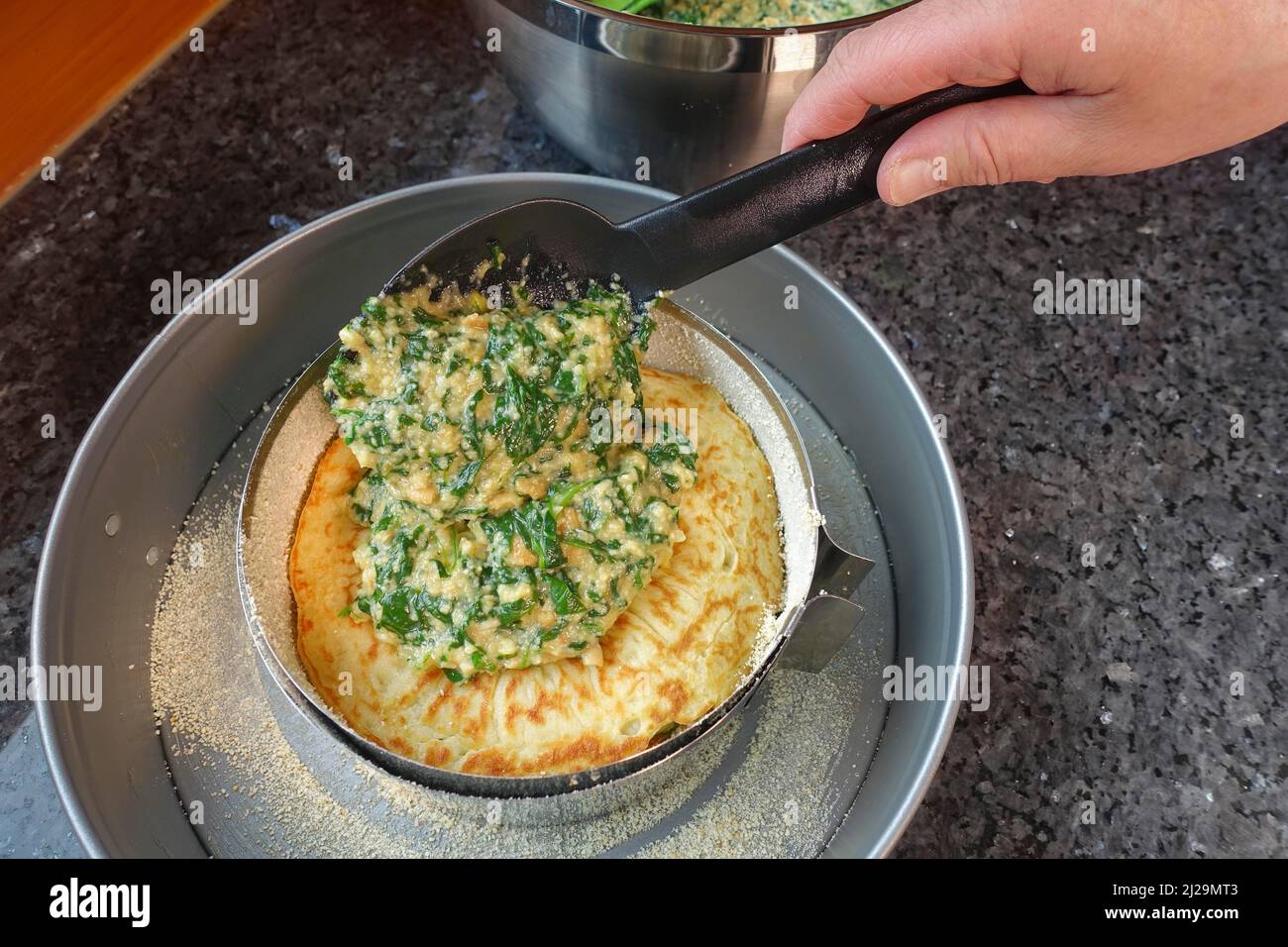 Swabian cuisine, pancake, pancake in the form layer with spinach ...