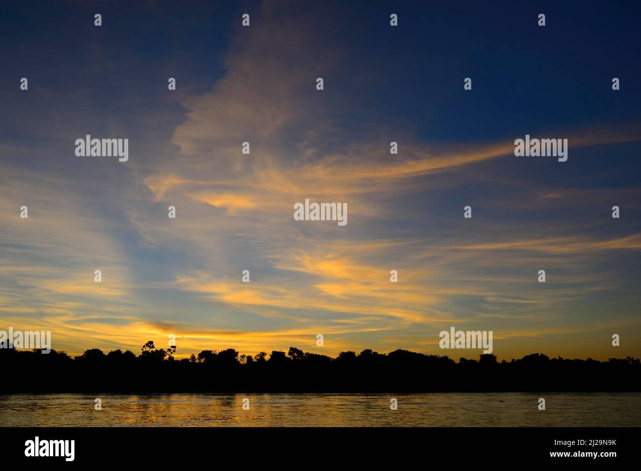Landscape at Rio Sao Lourenco at sunset, Pantanal, Mato Grosso, Brazil ...