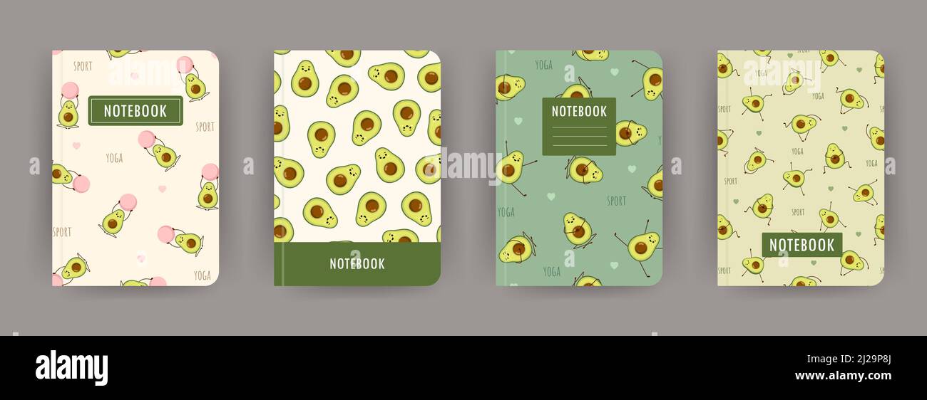 Cover page notebook collection. Templates with cute avocado yoga ...