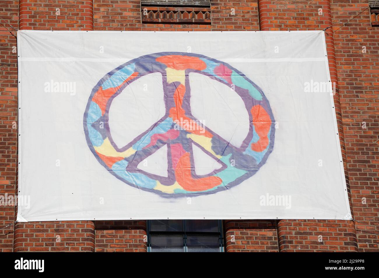 Colourful peace sign banner, peace symbol, peace sign, Germany Stock ...