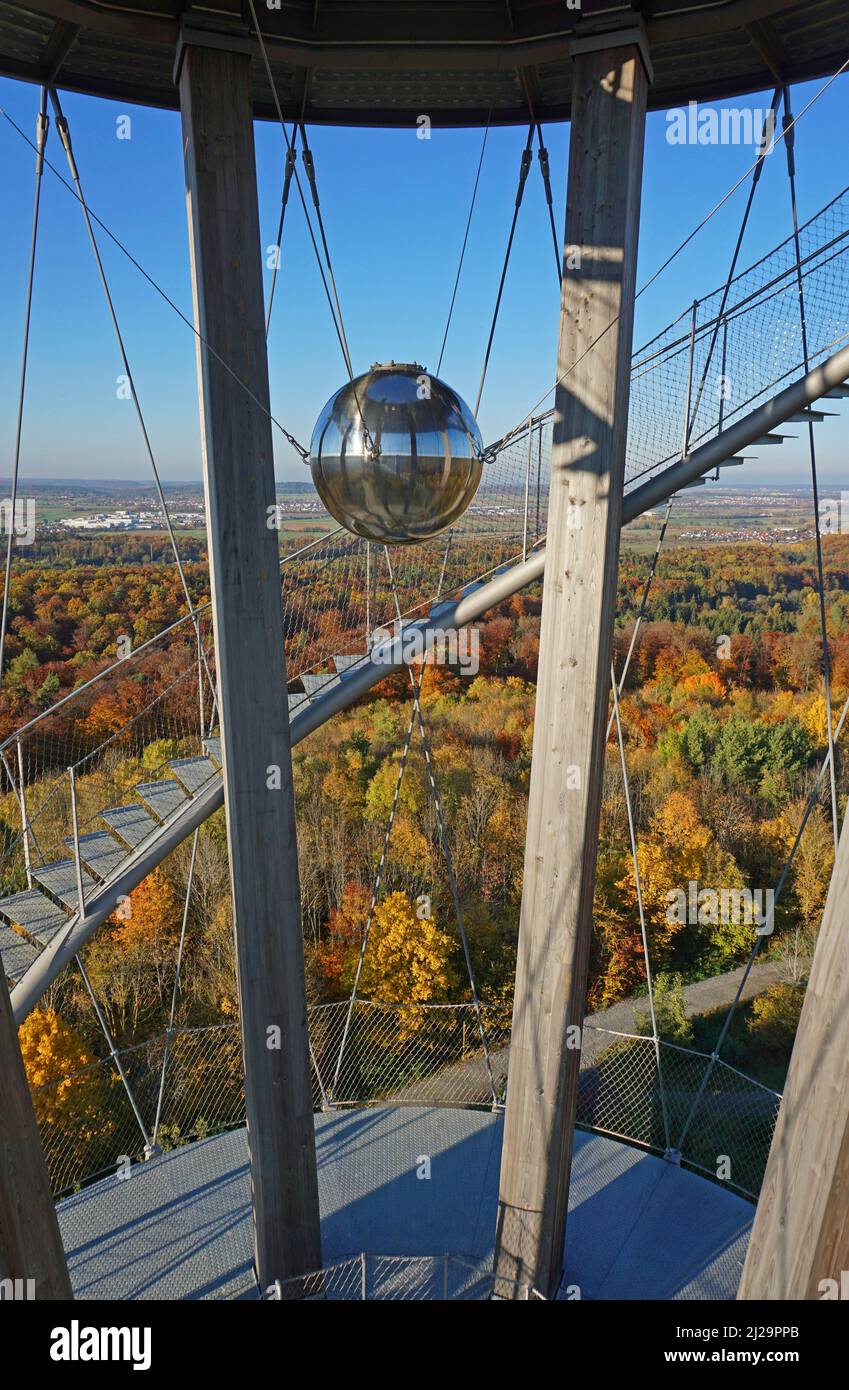 Time capsule at the Schoenbuch tower, view of autumn forest, Schoenbuch ...