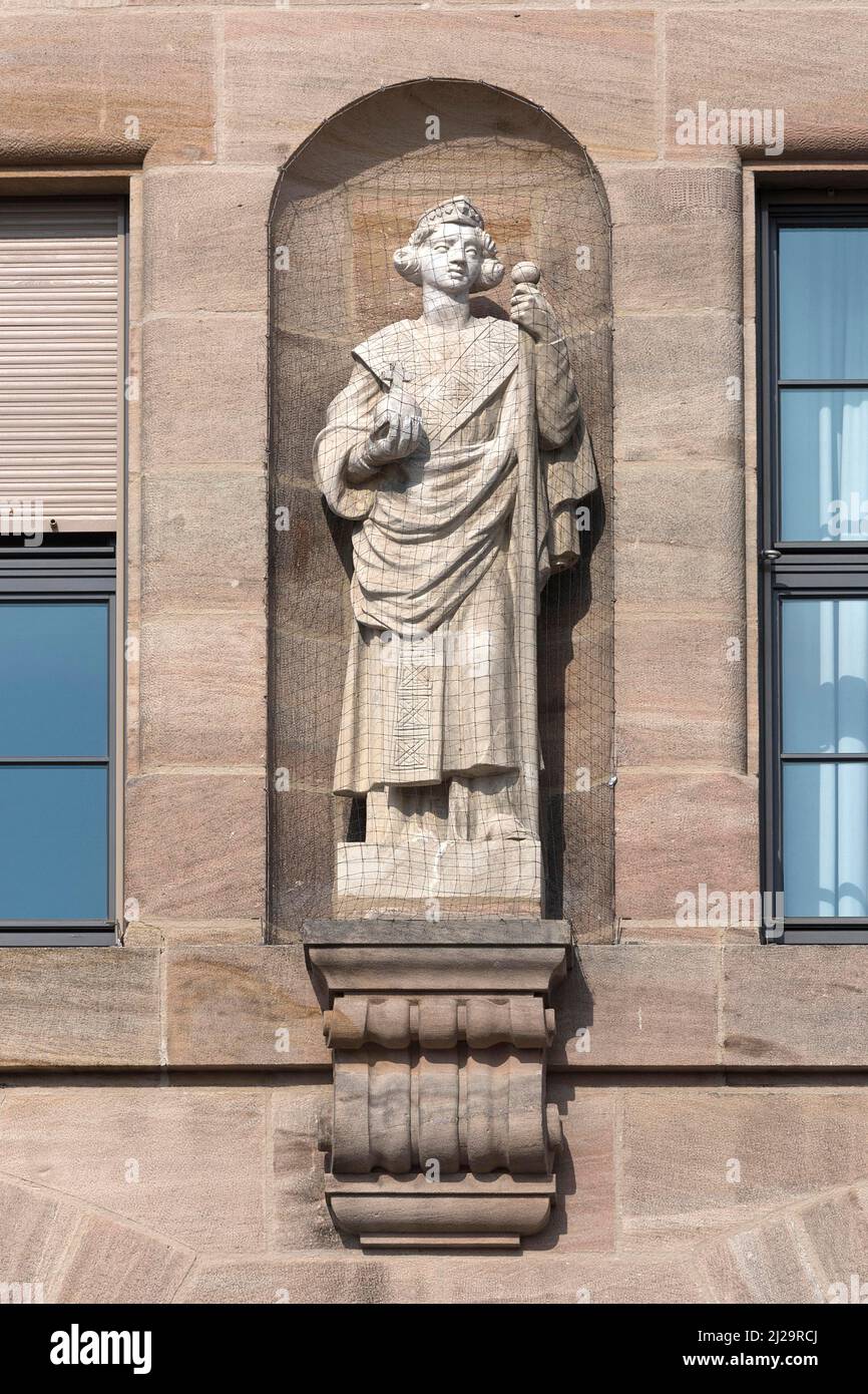 Stone sculpture of Justinian I 6th c. historical jurist, main facade of ...