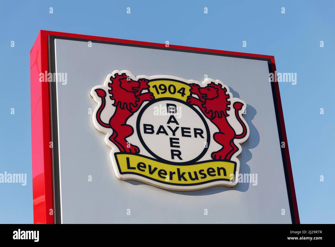 Bayer 04 Leverkusen, logo at the BayArena football stadium, Leverkusen ...