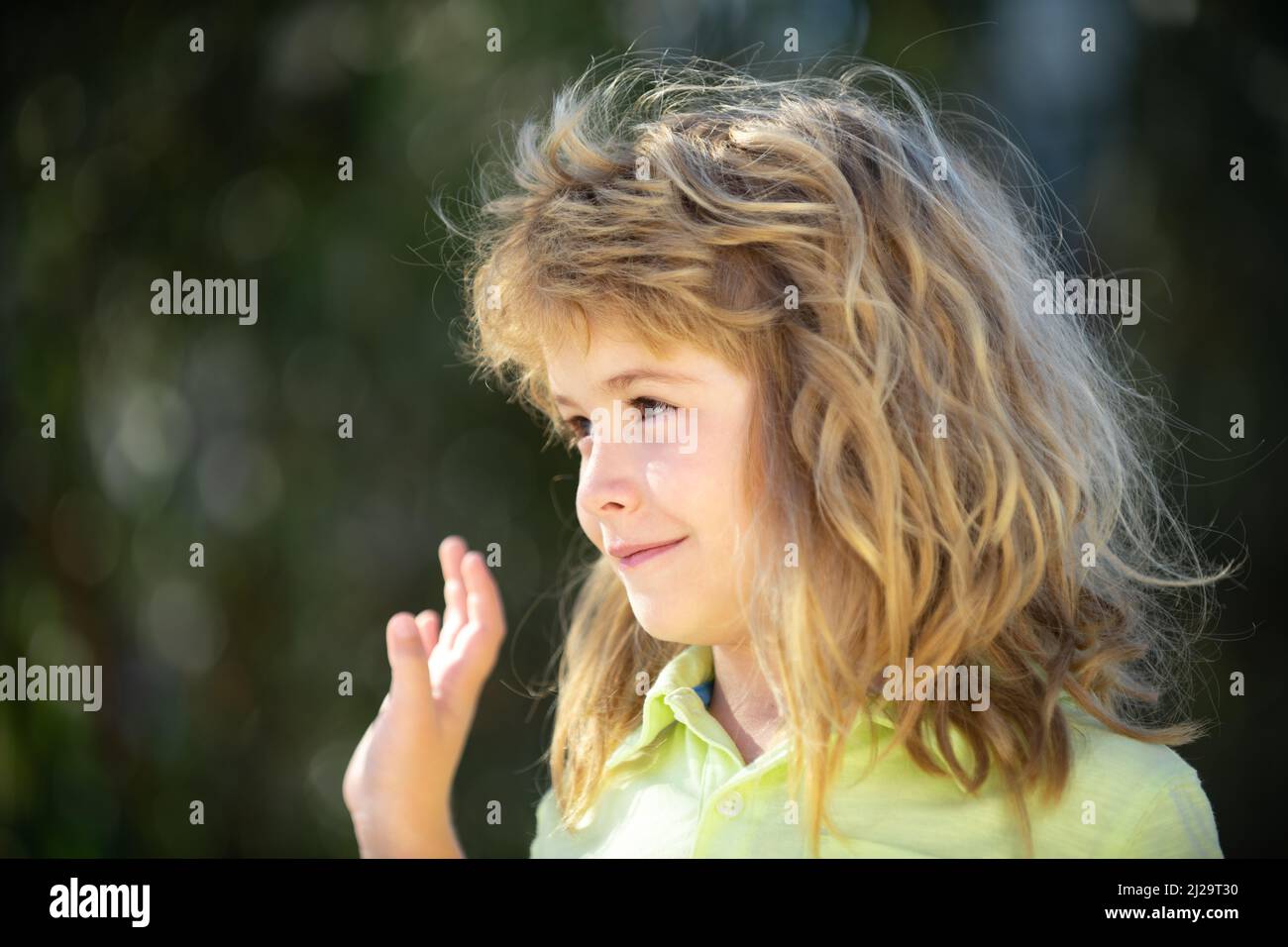Profile kids face. Close-up portrait of a cute little boy in spring ...