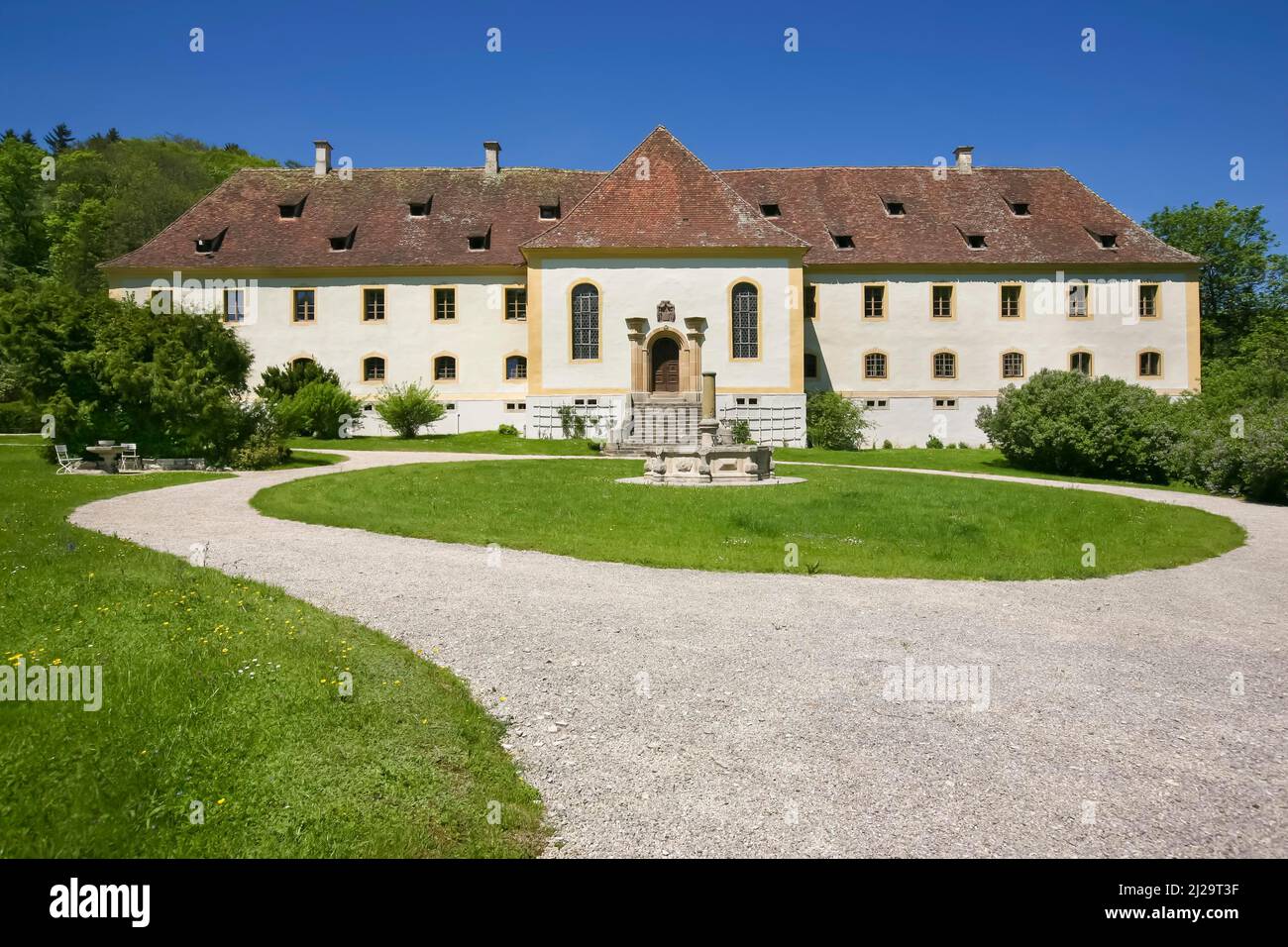 Ehrenfels Castle, simple baroque building, park, castle garden, meadow ...