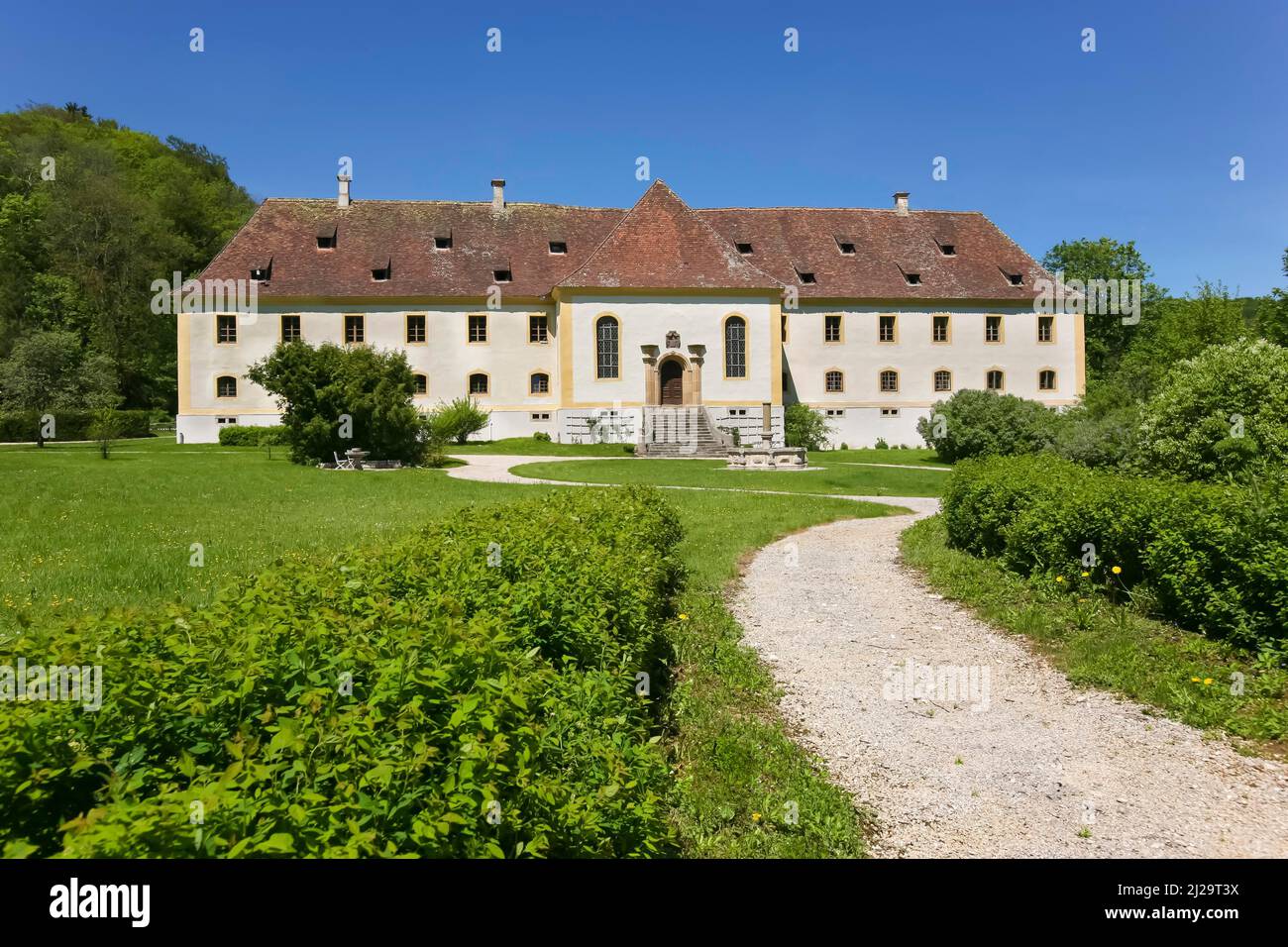 Ehrenfels Castle, simple baroque building, park, castle garden, meadow ...