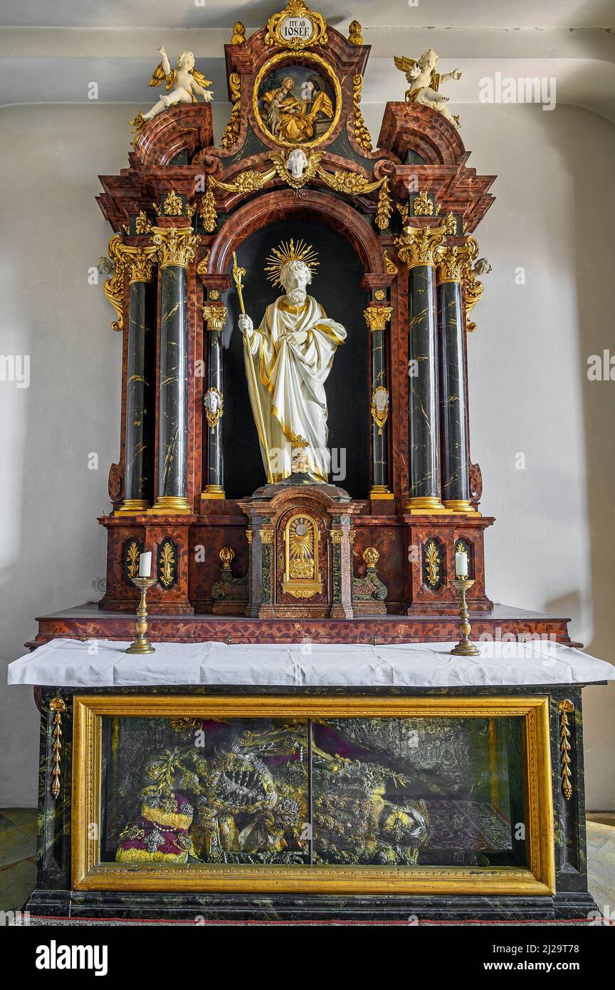 Side altar with reliquary, St. Nicholas, Roman Catholic town parish ...