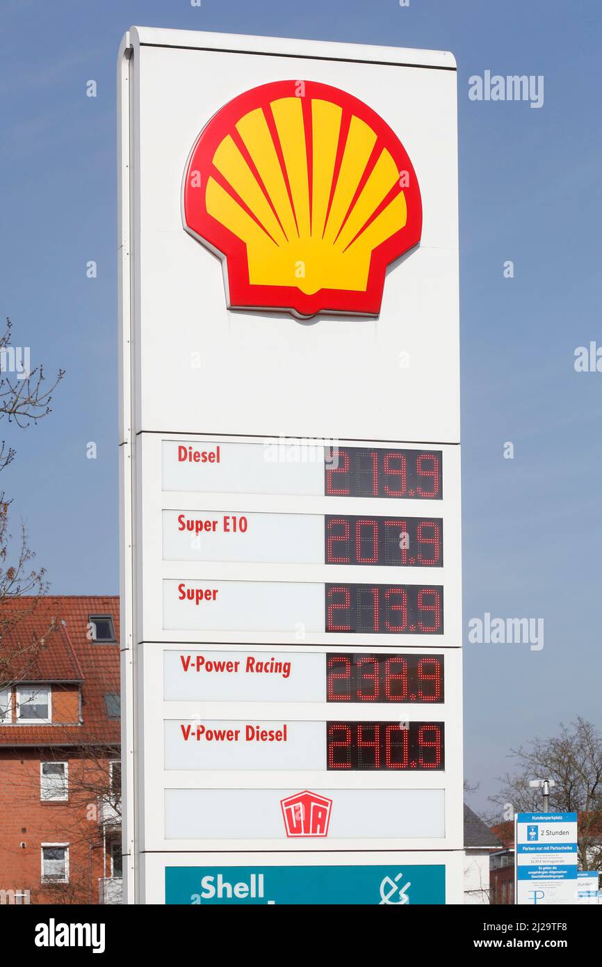 Price board at a Shell petrol station, Germany Stock Photo - Alamy