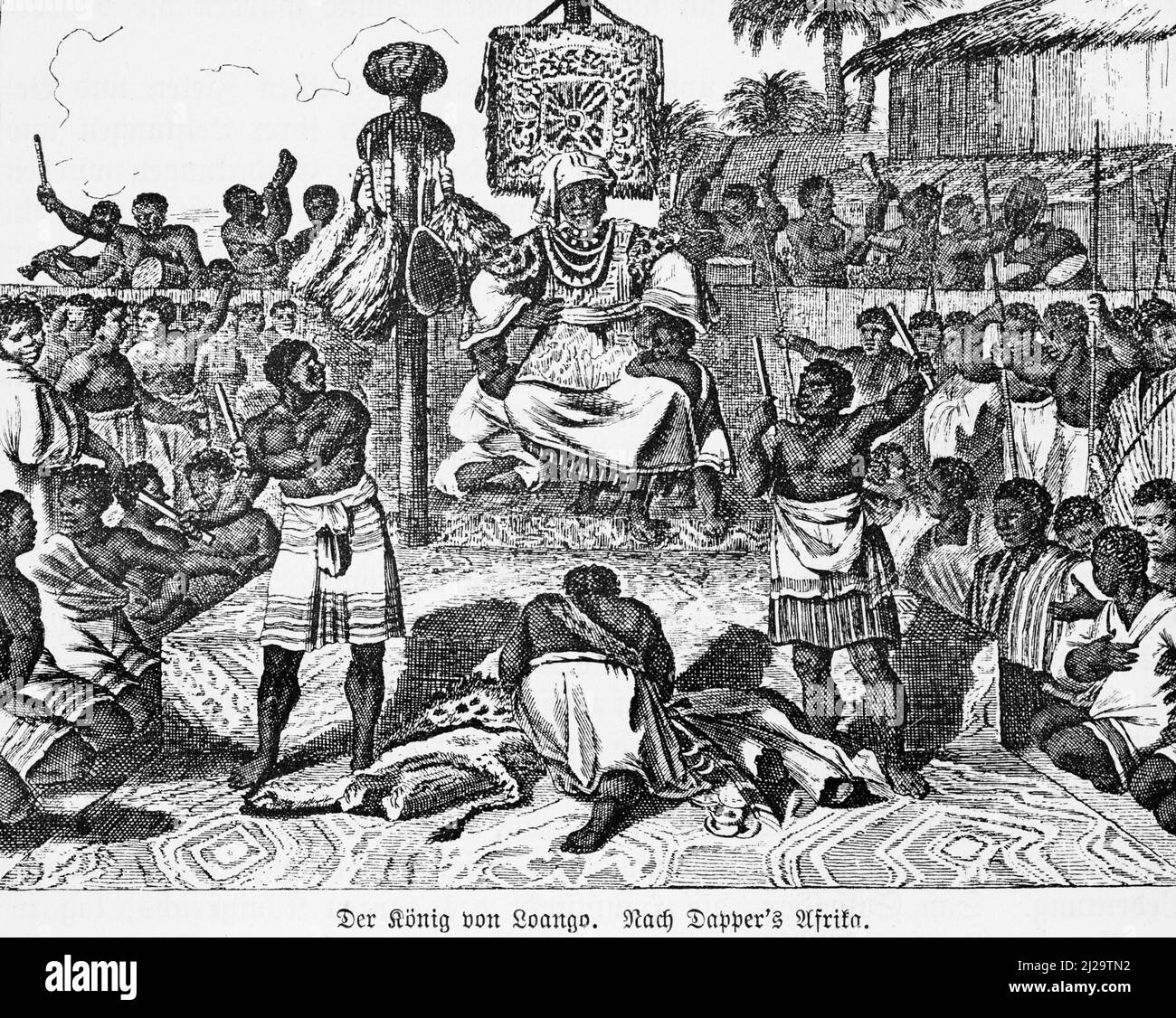 King, Loango Kingdom, Dapper, 16th century, throne, outdoors ...