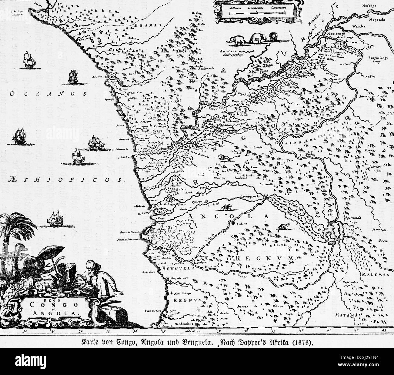 Map of West Africa 1676, 17th century, Olfred Dapper, Congo, Senegal ...