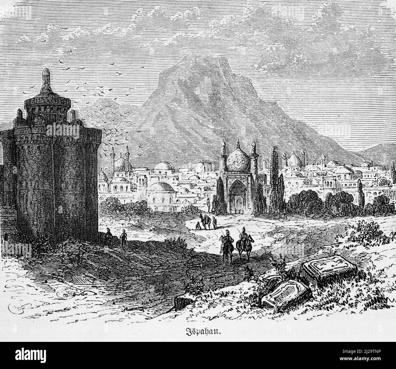 Isfahan, city view, landscape, fortress, palace, mosque, mountains ...