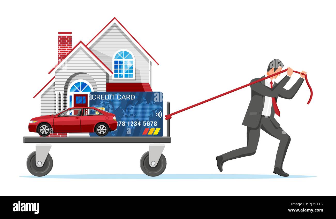 Businessman Pulling Burden Cart Stock Vector Image & Art - Alamy