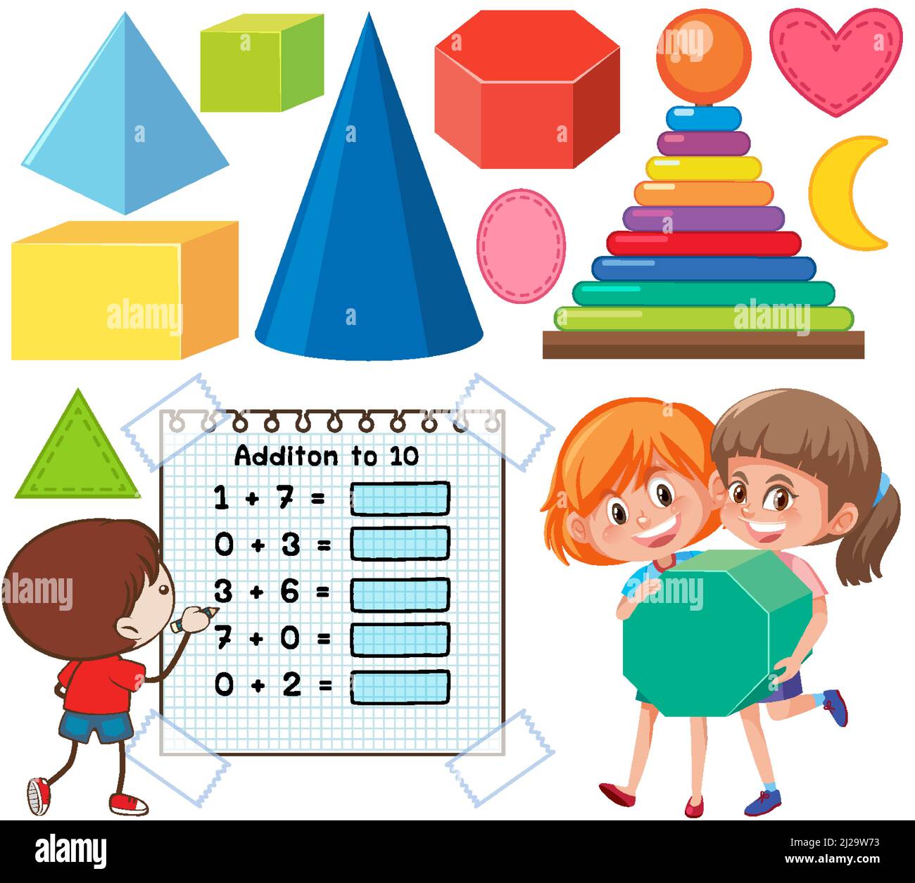 Math classroom objects with supplies and students illustration Stock ...