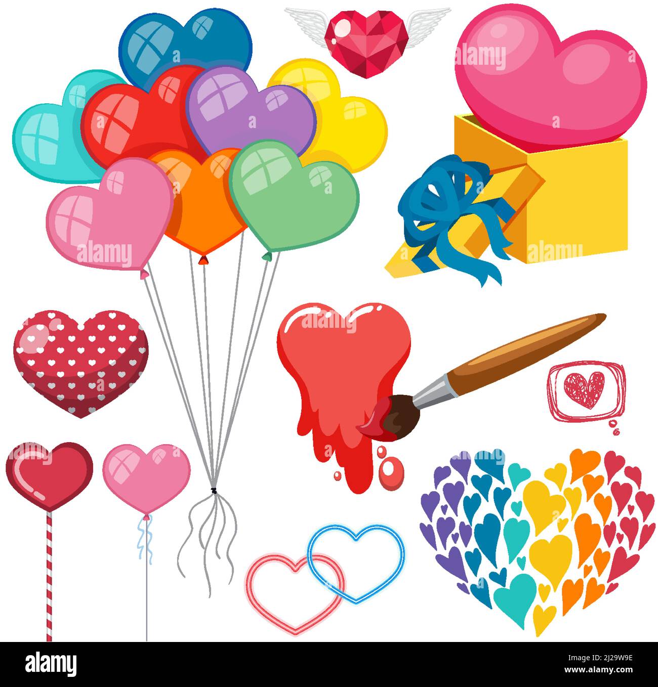 Collection of valentine objects and symbols illustration Stock Vector ...