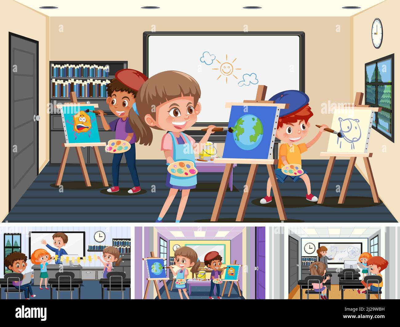 Set of student in the classroom scene illustration Stock Vector Image ...