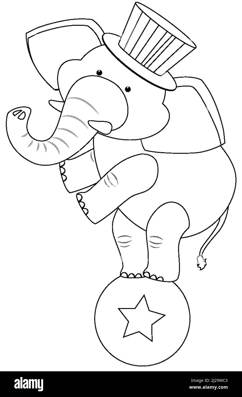 Clown elephant doodle outline for colouring illustration Stock Vector ...
