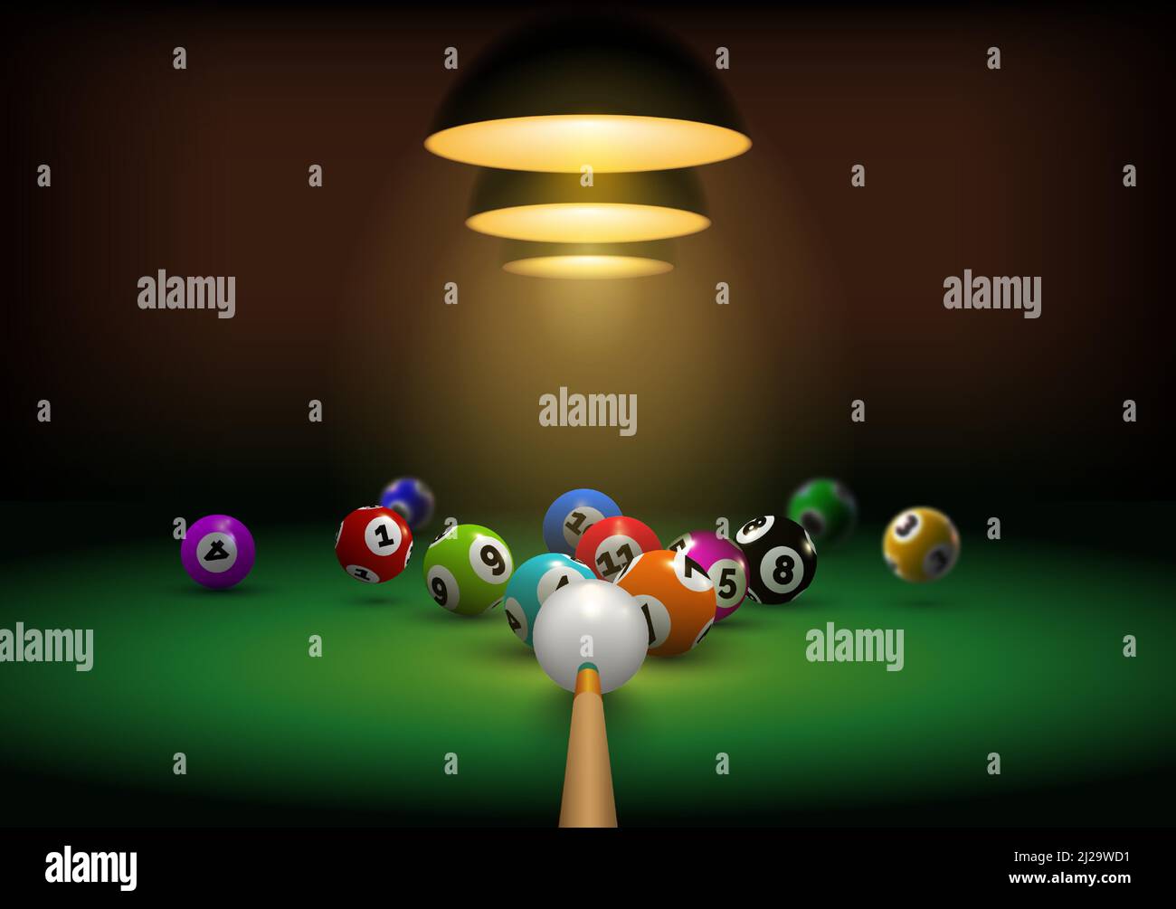 Billiard background with realistic cue hit gaming balls. Billiard room ...