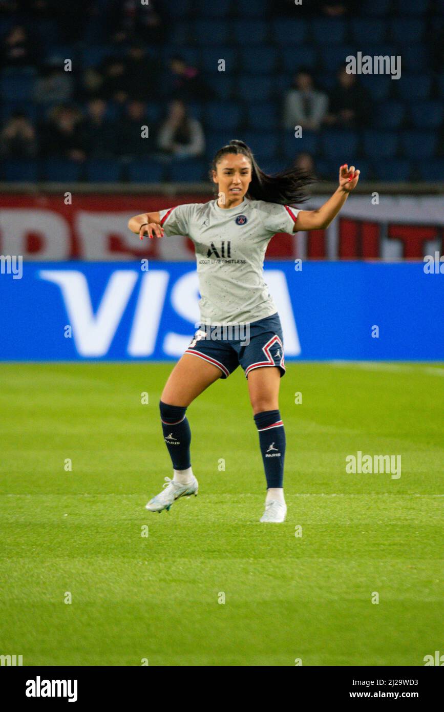 Sakina Karchaoui of Paris Saint Germain warms up ahead of the UEFA ...
