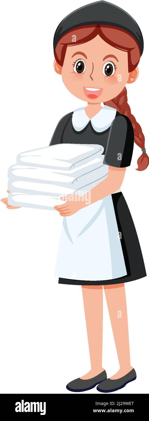 A housekeeper cartoon character on white background illustration Stock ...