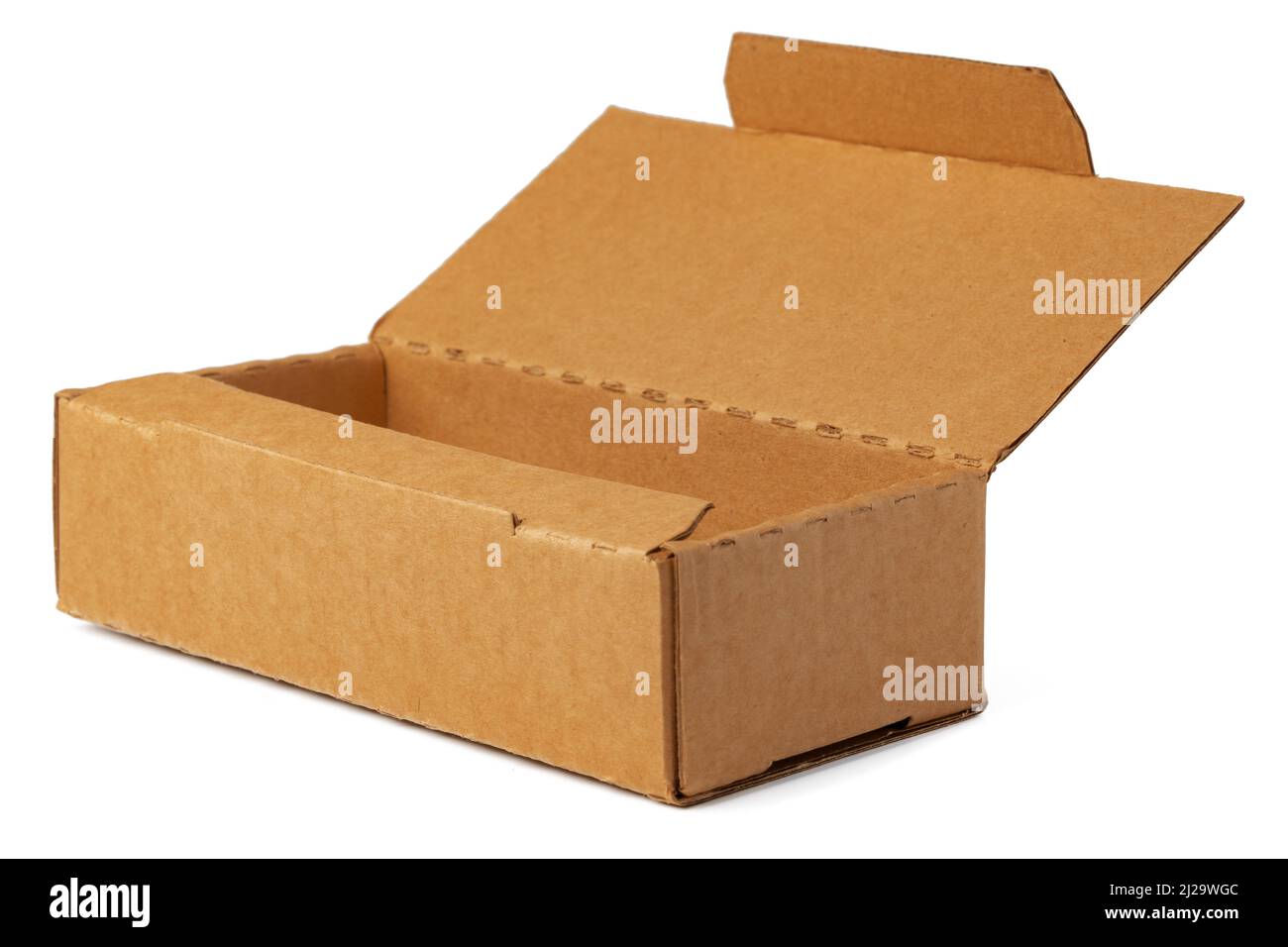 Open brown cardboard box isolated on white Stock Photo - Alamy