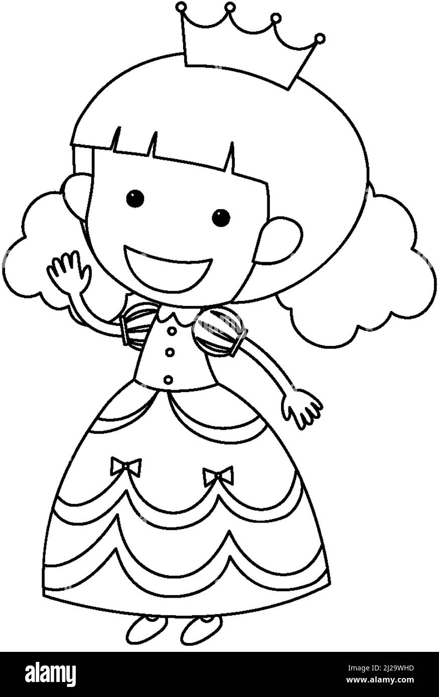 Cute princess doodle outline for colouring illustration Stock Vector ...