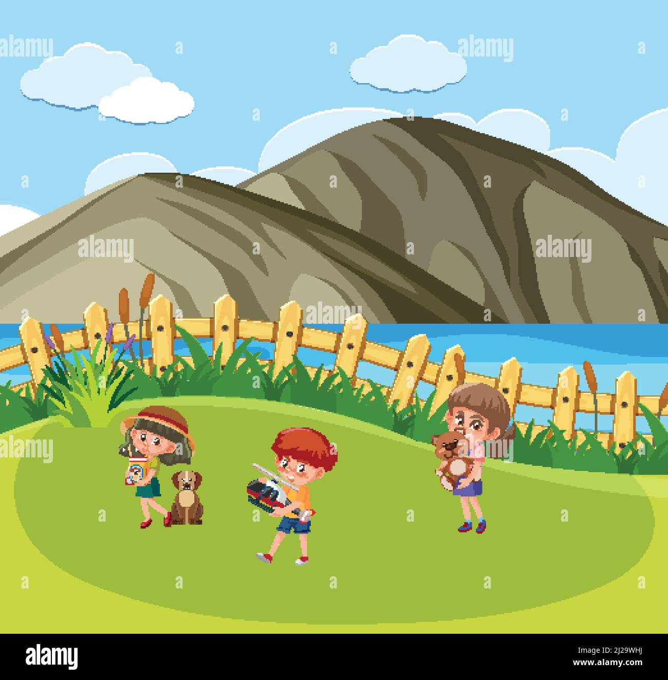 Outdoor park scene with people cartoon character illustration Stock ...