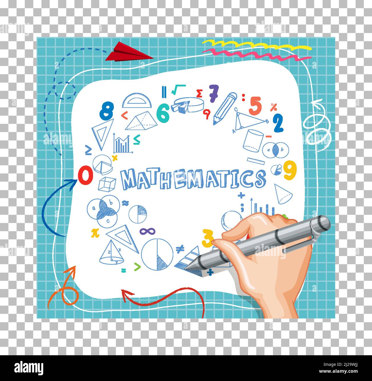 Hand writing math formula on paper note with grid background ...